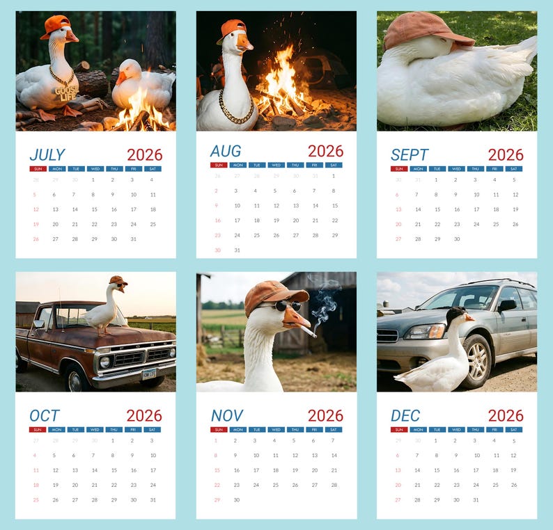 Peak Relaxation Goose Calendar 2026, Goose Meme Calendar, Gooses Lovers ...
