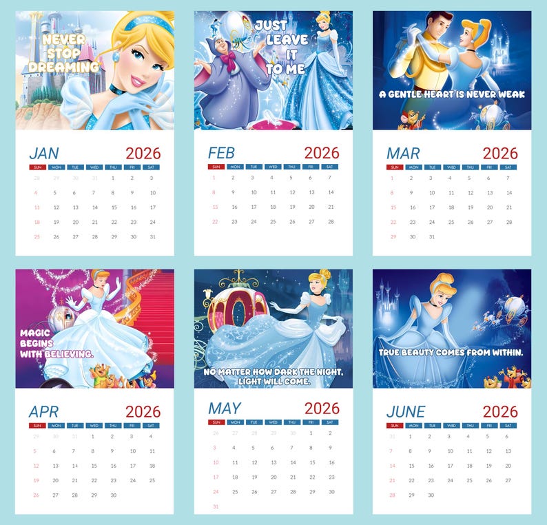 Cinderella Disney Calendar 2026, Classic Princess Wall Calendar, Gift ...