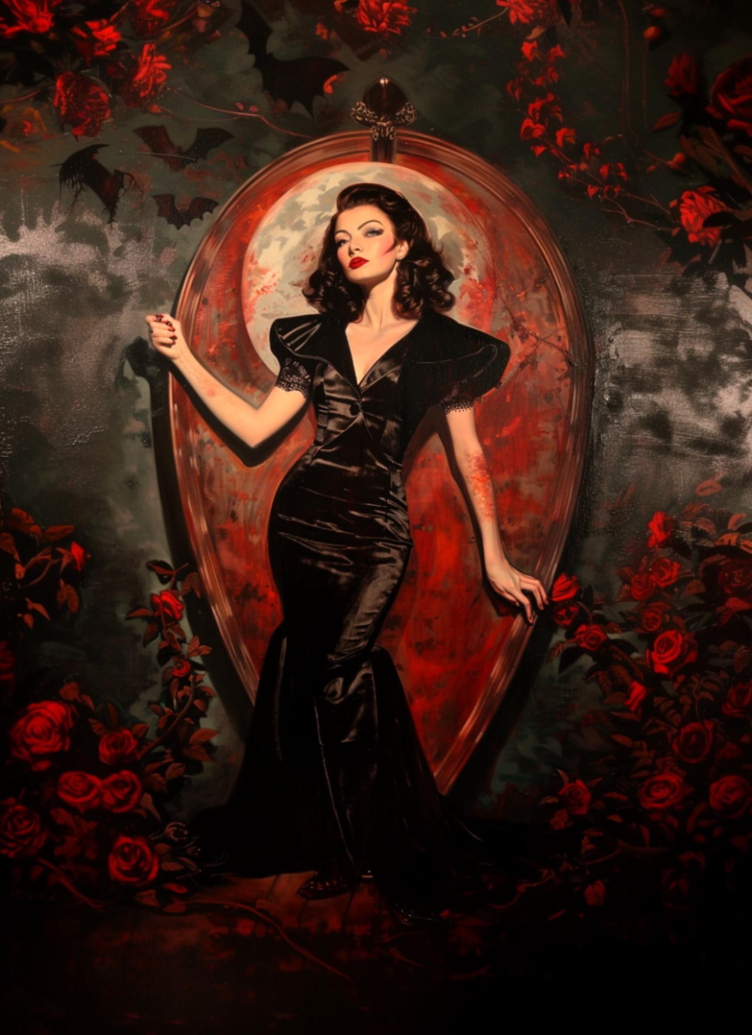 Vampire Rose; Spooky Painting for Halloween, Vintage Art in the Pin up ...