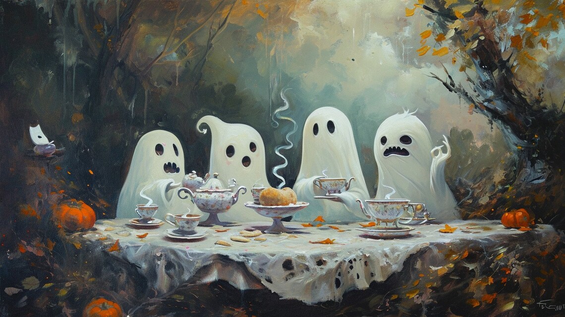 Haunted Tea Party, Cute Ghosts, Halloween Art, Tea Party, Halloween ...