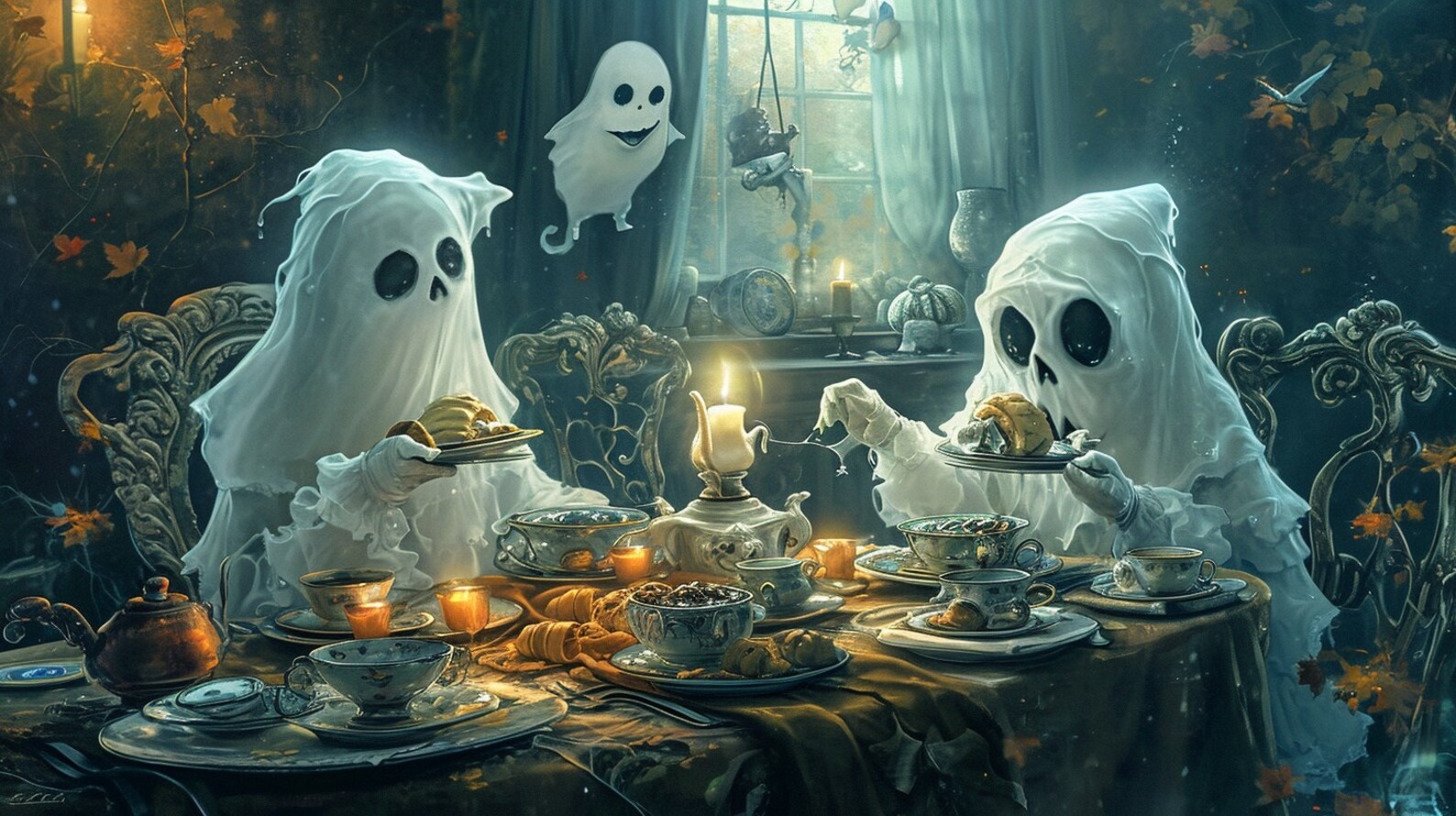 Haunted Tea Party, Cute Ghosts, Halloween Art, Tea Party, Halloween ...