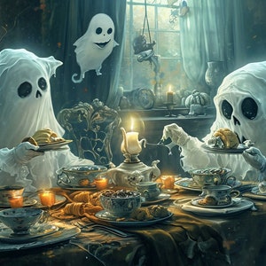 Haunted Tea Party, Cute Ghosts, Halloween Art, Tea Party, Halloween ...