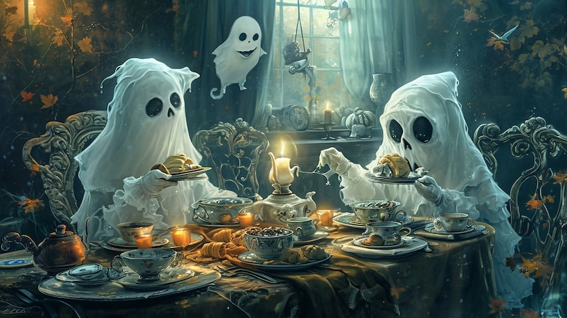 Haunted Tea Party, Cute Ghosts, Halloween Art, Tea Party, Halloween ...