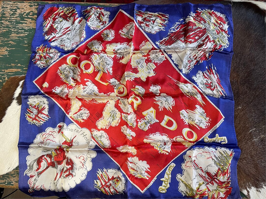 1940s Vintage Western Scarf Colorado Map - Etsy