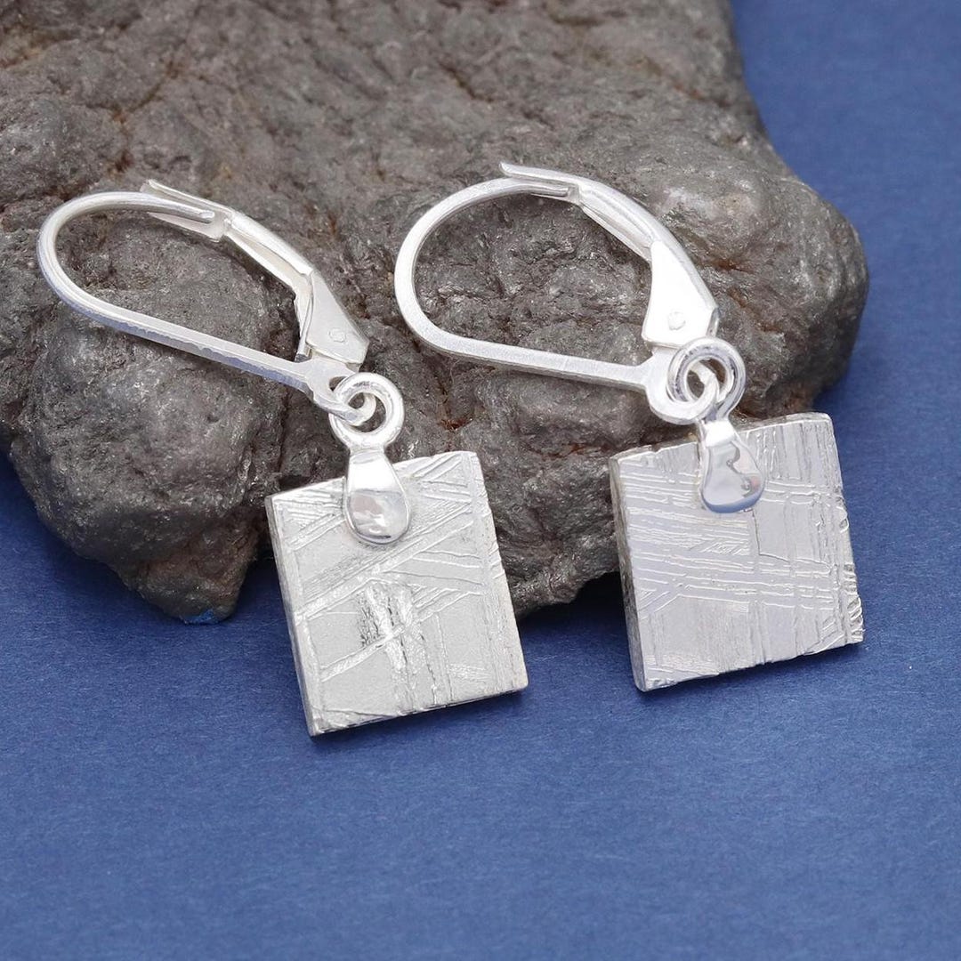 Meteorite Earrings, Solid Sterling Silver Earrings, Minimalist Silver ...