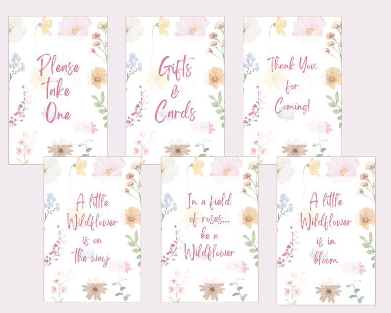Wildflower Baby Shower Table Signs, Digital Printables, Little ...