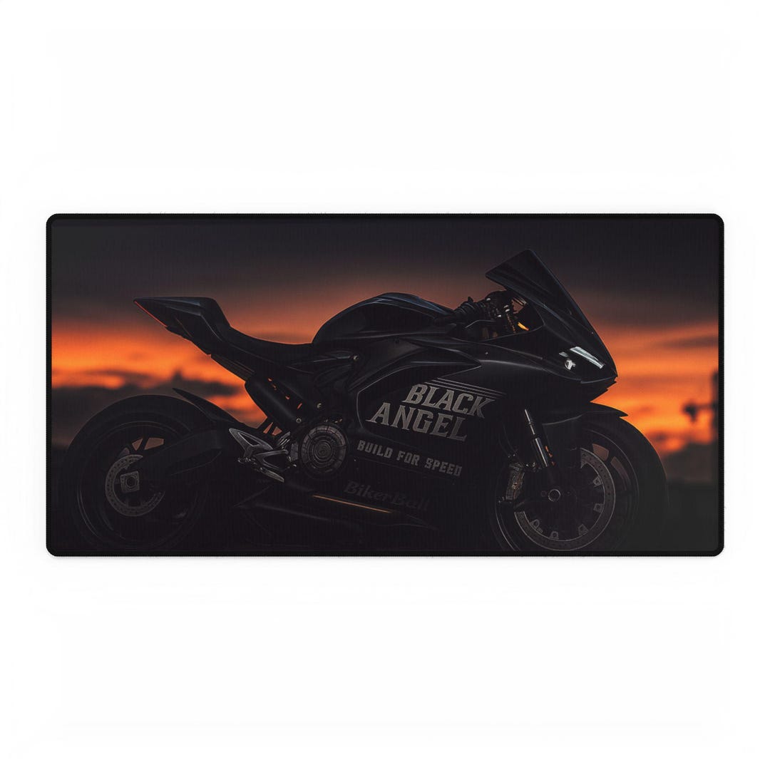 Black Angel Motorcycle Desk Mat: Ergonomic Gaming Office Decor - Etsy