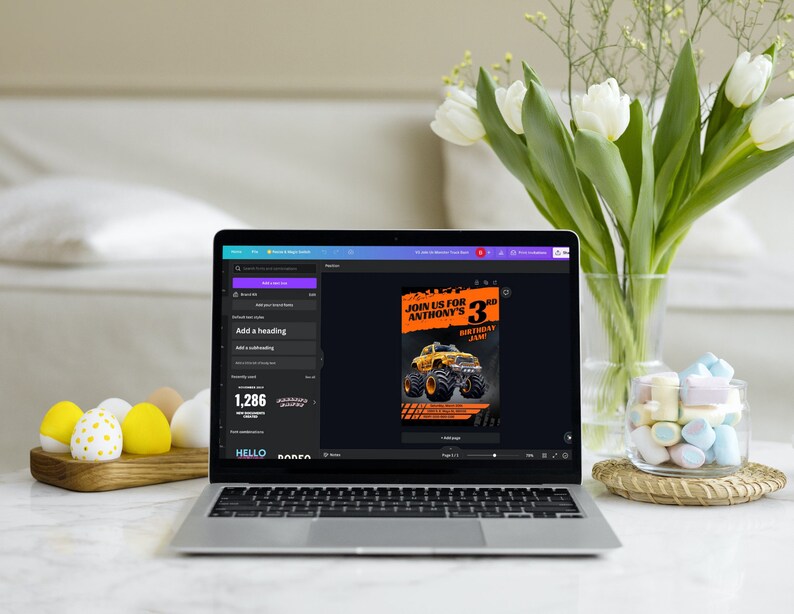 Monster Truck Birthday Invitation, Monster Truck, Truck Birthday, Birthday, Car & Truck, Digital ...