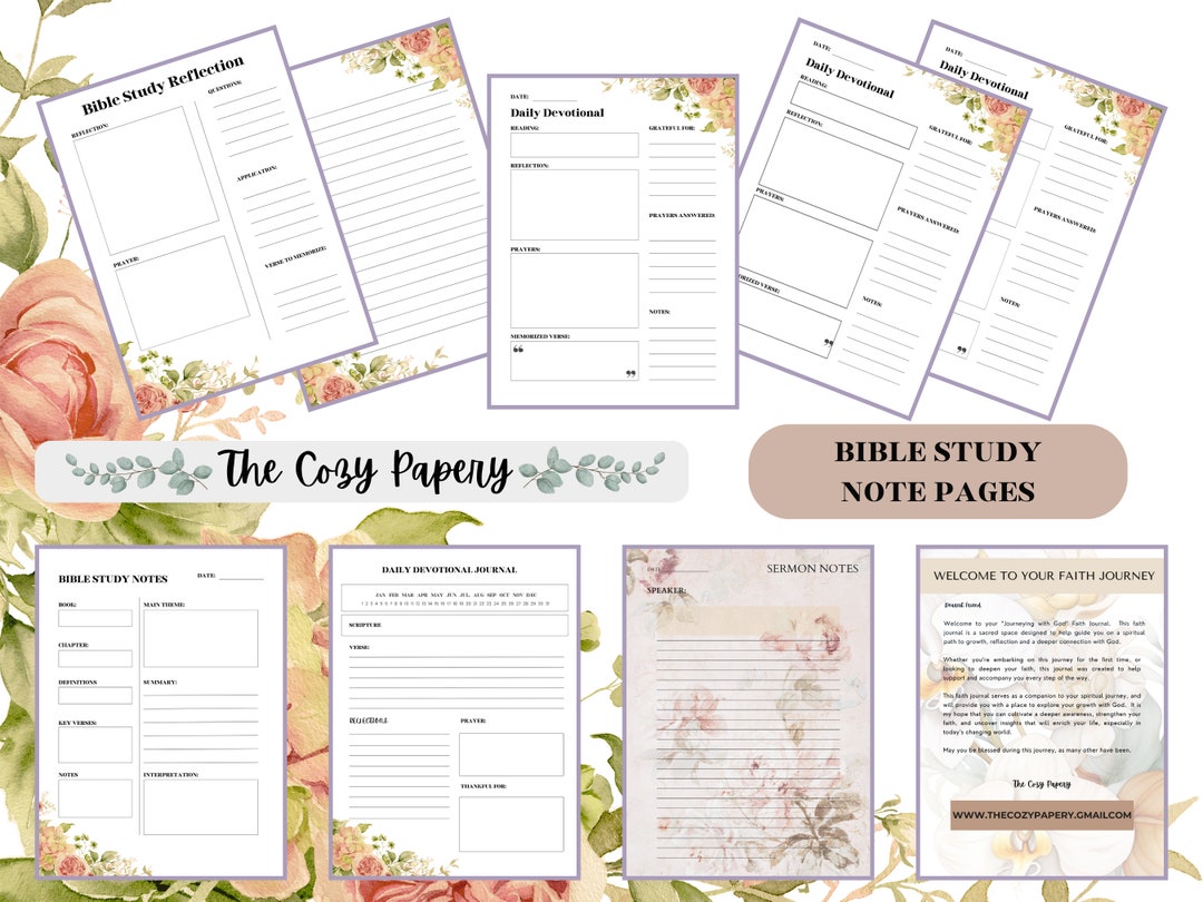 Bible Study Note Pages: A Beautiful Set of Botanical Floral Bible Study ...