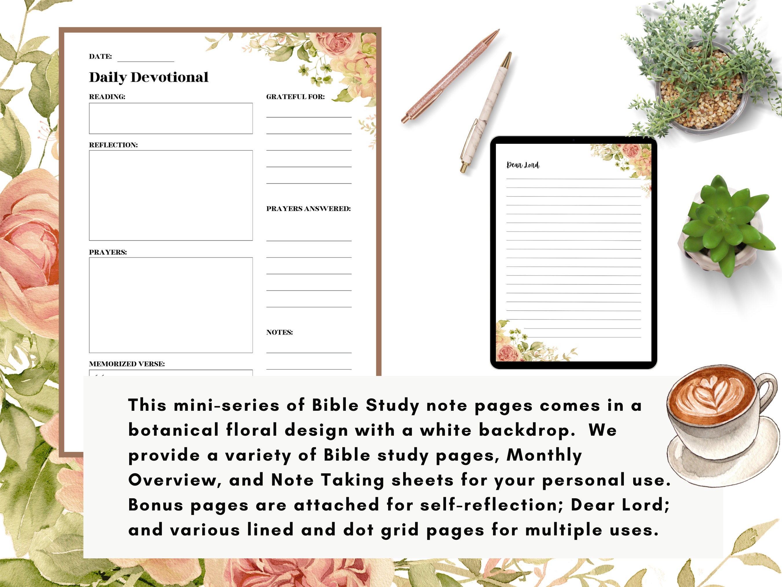 Bible Study Note Pages: A Beautiful Set of Botanical Floral Bible Study ...