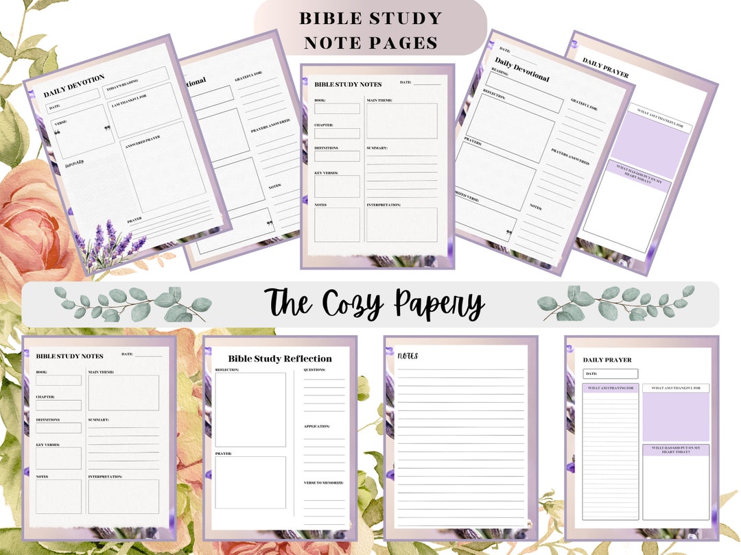 Bible Study Note Pages: A Beautiful Set of Lavendar Bible Study Note ...