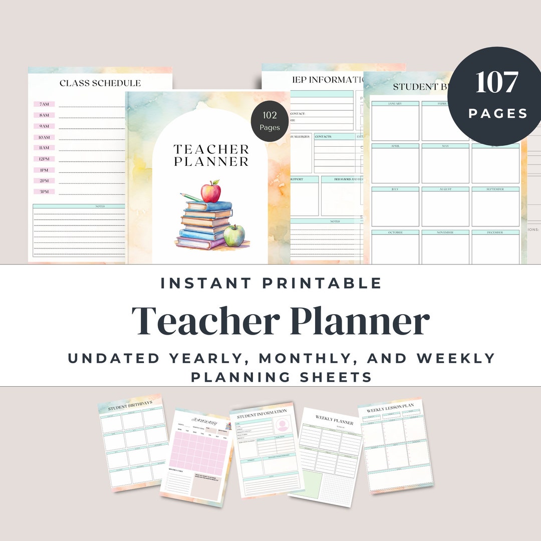 Teacher Undated Planner / Printable Monthly, Weekly, Daily Calendar ...