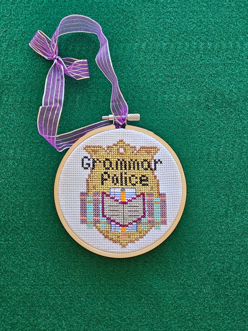 Grammar Police Badge Completed Cross Stitch - Etsy
