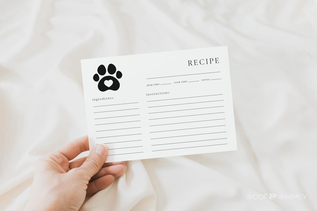 Printable Recipe Cards, Modern Pet Recipe Card Template, Minimalist ...