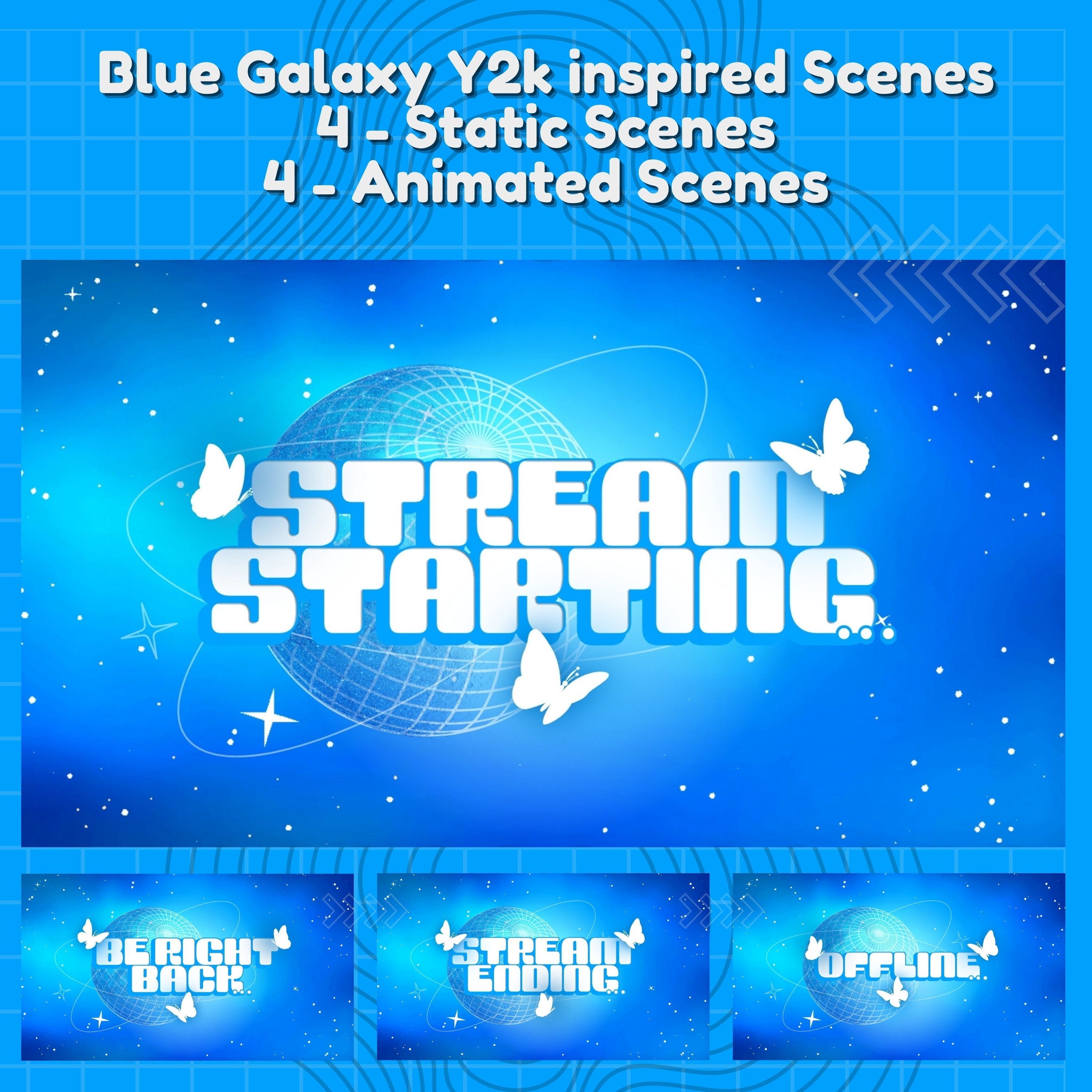 4 Animated & 4 Static Blue Galaxy Butterfly Y2k Inspired Stream Screens Scenes / Offline / Brb ...