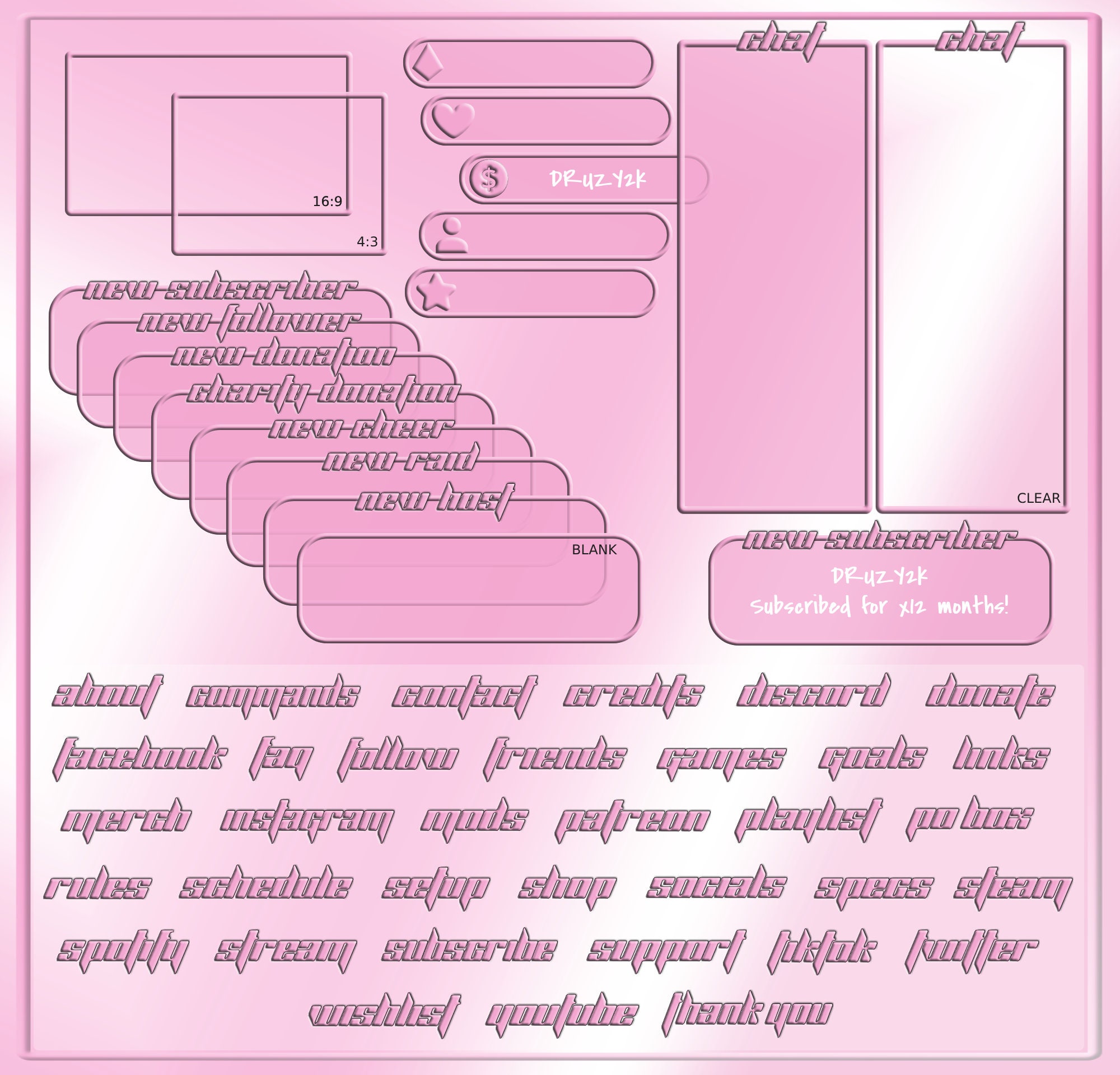 Bubble Gum Stream Pack 64pcs Twitch Kick Overlay Theme Package Camera ...