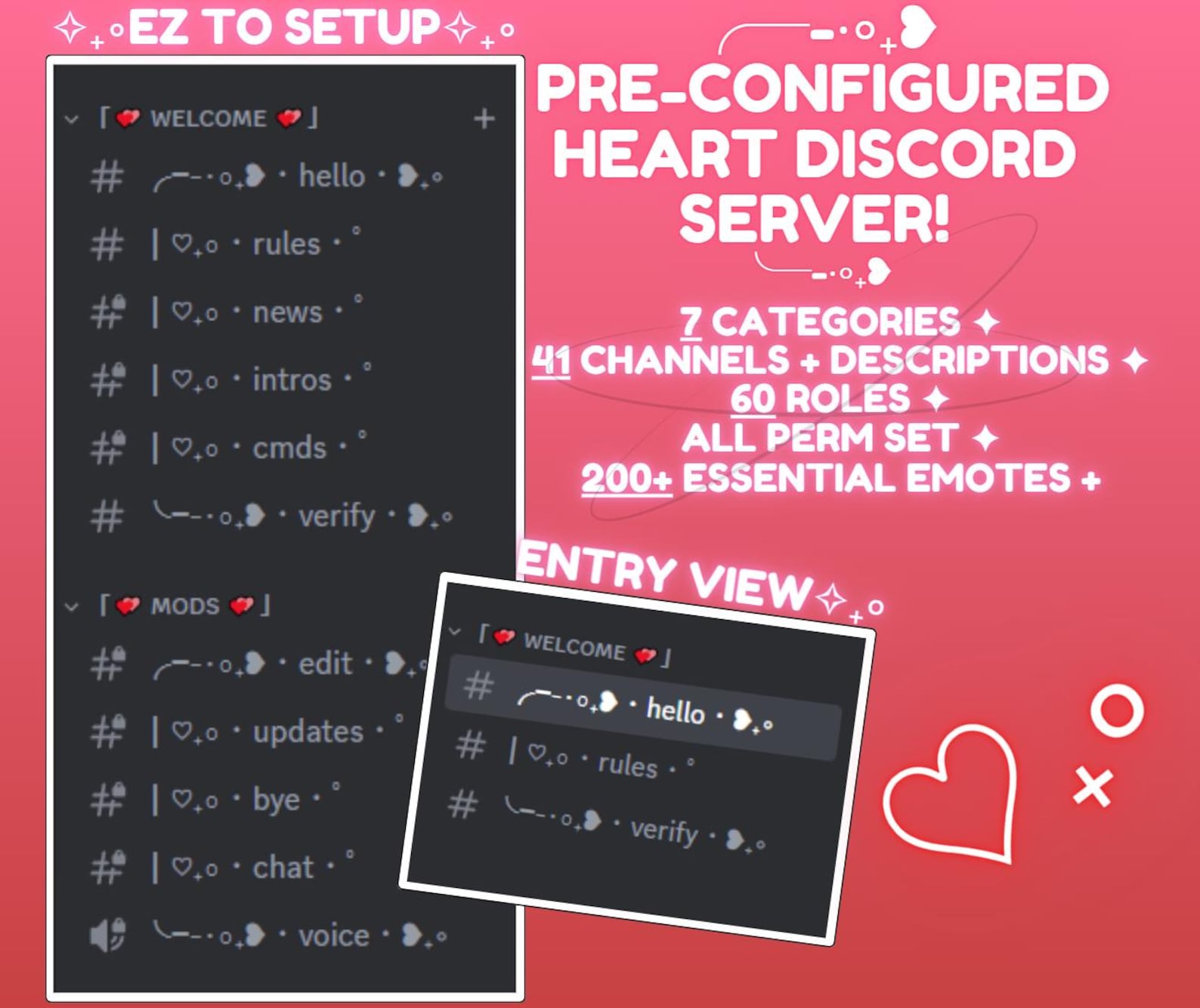 Pre-configured Heart Discord Server Template | for Streaming | Gaming ...