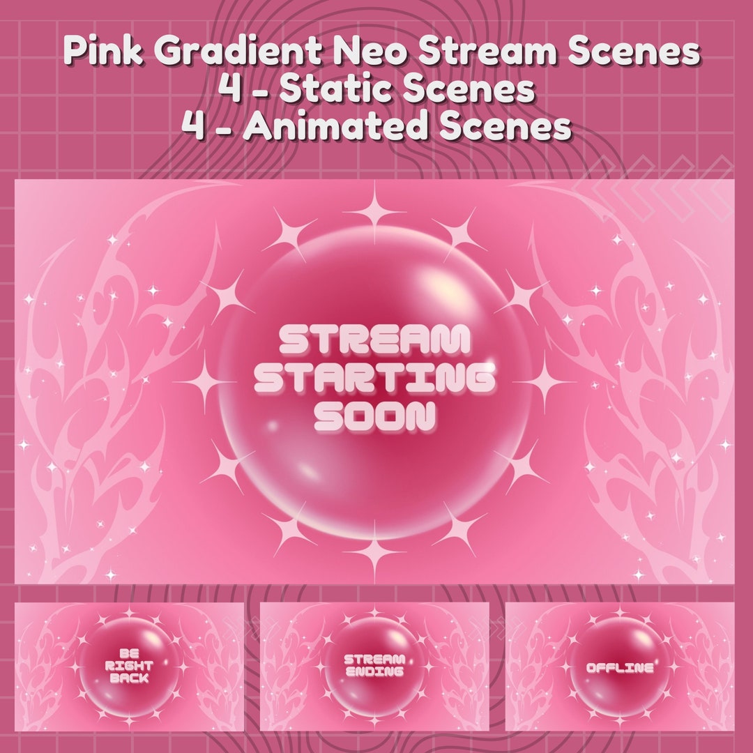 4 Animated & 4 Static Pink Gradient Neo Inspired Stream Screens Scenes / Offline / Brb ...