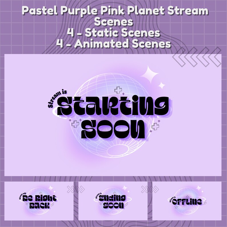 4 Animated & 4 Static Pastel Purple Pink Planet Y2k Inspired Stream ...
