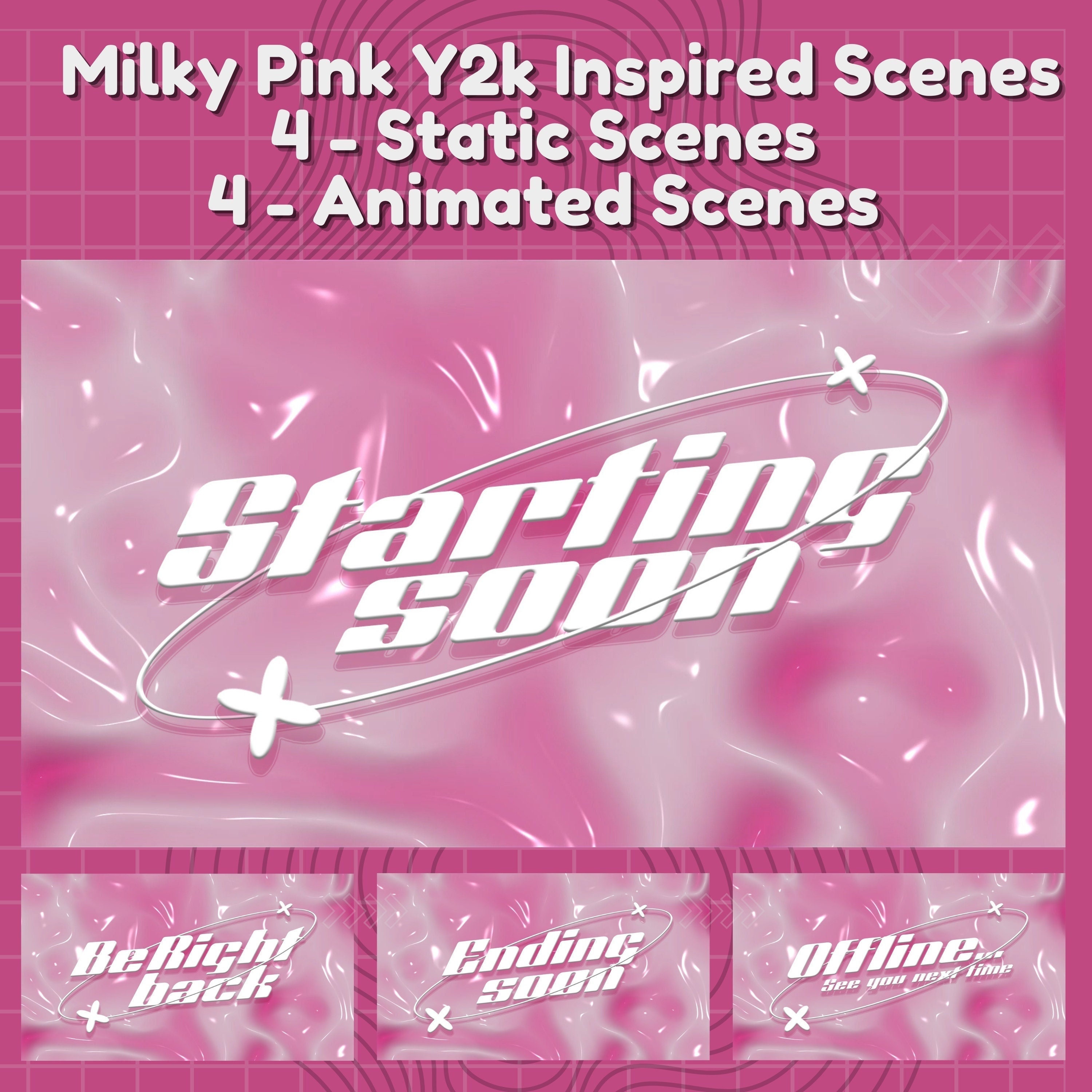 4 Animated & 4 Static Milky Pink Y2k Inspired Stream Screens Scenes ...