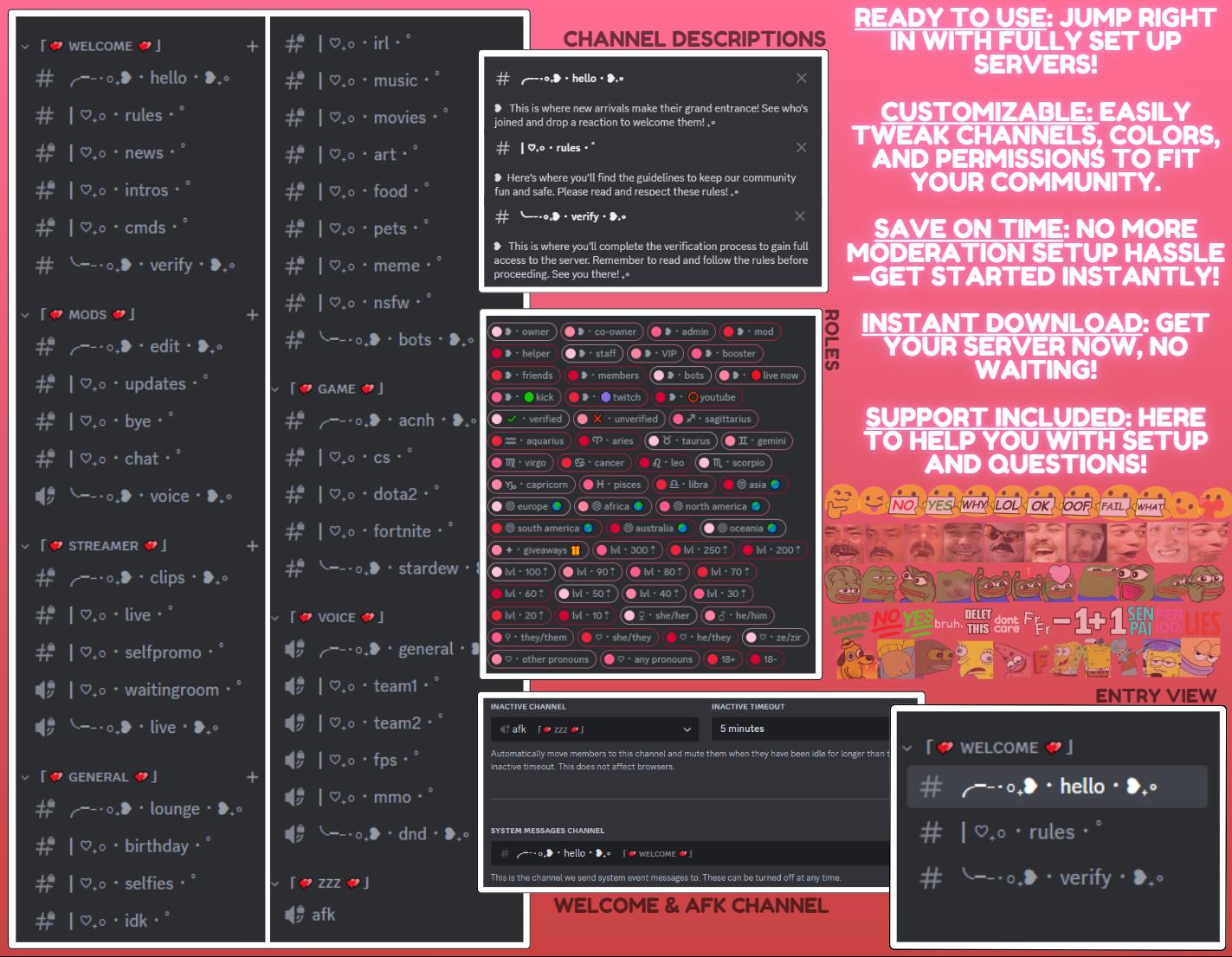 Pre-configured Heart Discord Server Template | for Streaming | Gaming ...