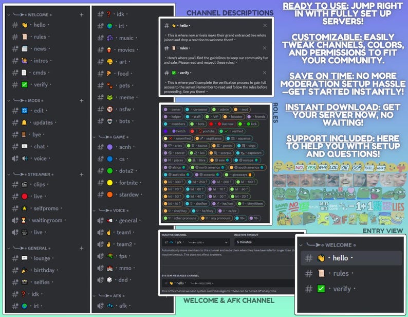 Pre-configured Emoji Discord Server Template | for Streaming | Gaming ...