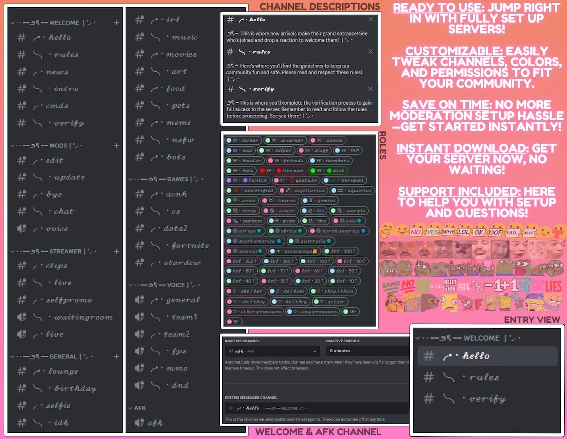 Pre-configured Ribbon Discord Server Template | for Streaming | Gaming ...