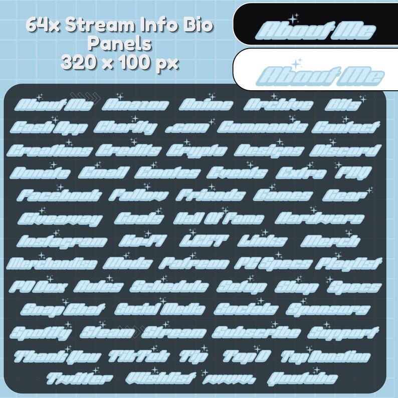 64x Info Bio Panels / Y2k Inspired / About Me / Subscribe / Top D ...