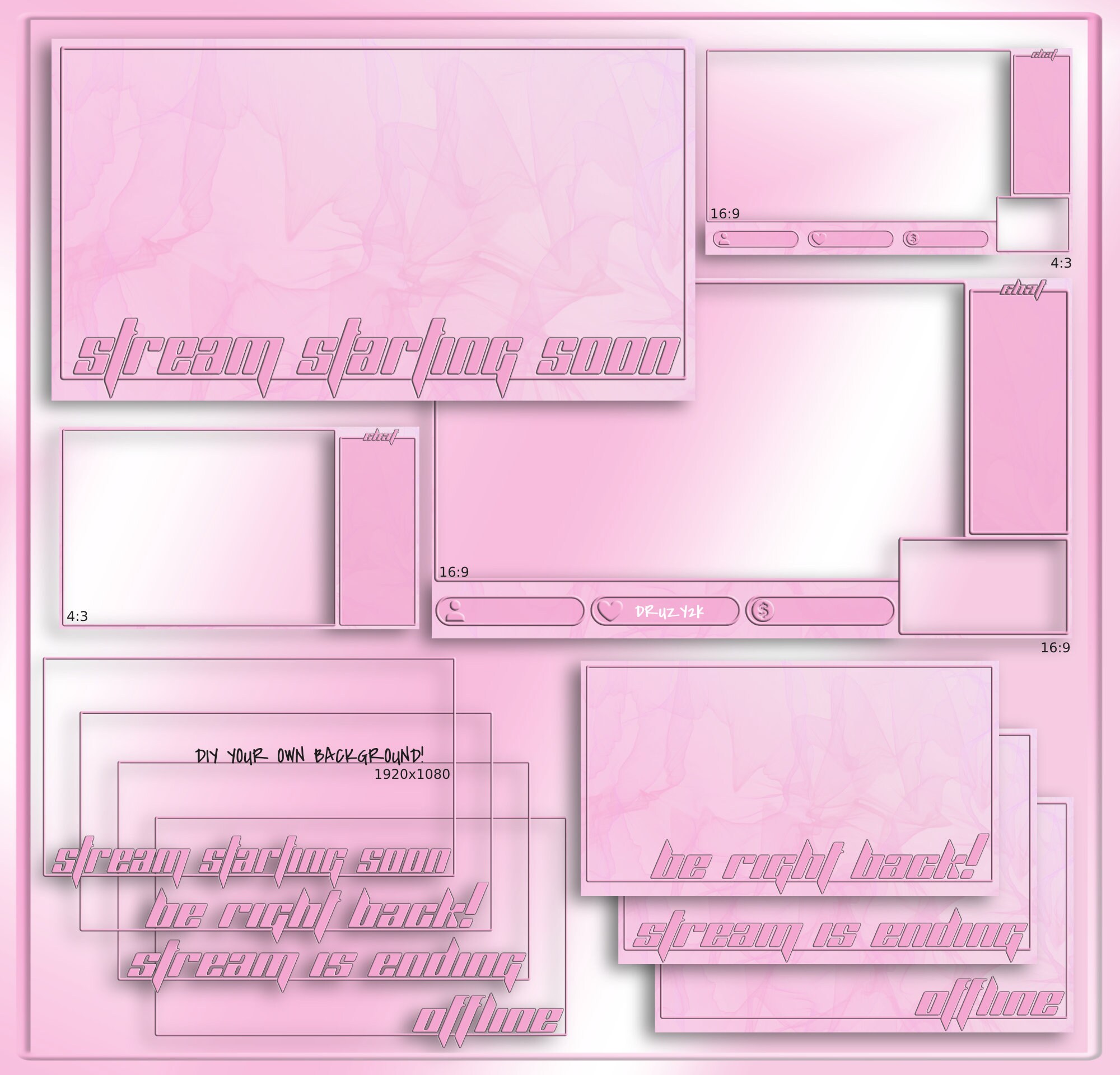 Bubble Gum Stream Pack 64pcs Twitch Kick Overlay Theme Package Camera ...