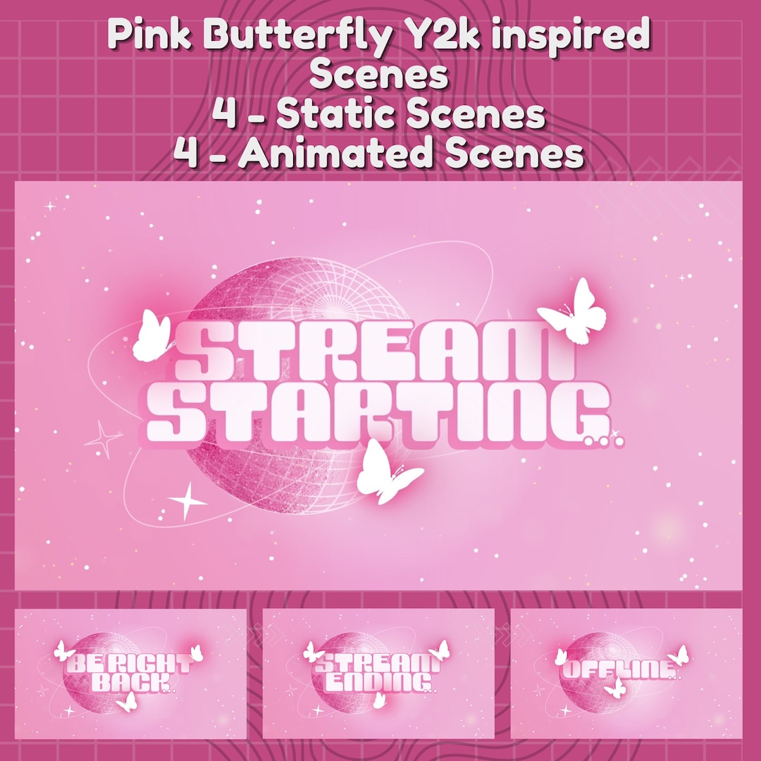 4 Animated & 4 Static Pink Butterfly Y2k Inspired Stream Screens Scenes ...