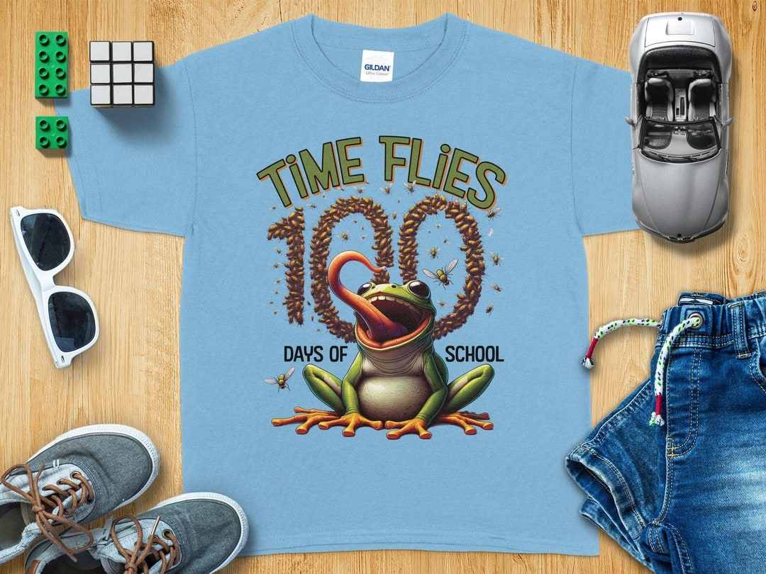 Funny 100 Days of School T-shirt, Time Flies Frog Design, 100th Day ...