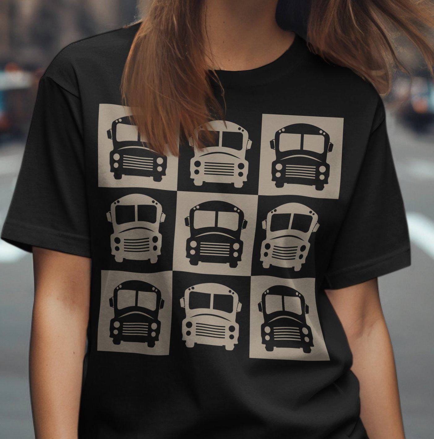 School Bus Driver Tee, School Bus Grid Pattern T-shirt, Bus Driver Graphic Shirt, Gift for Bus ...
