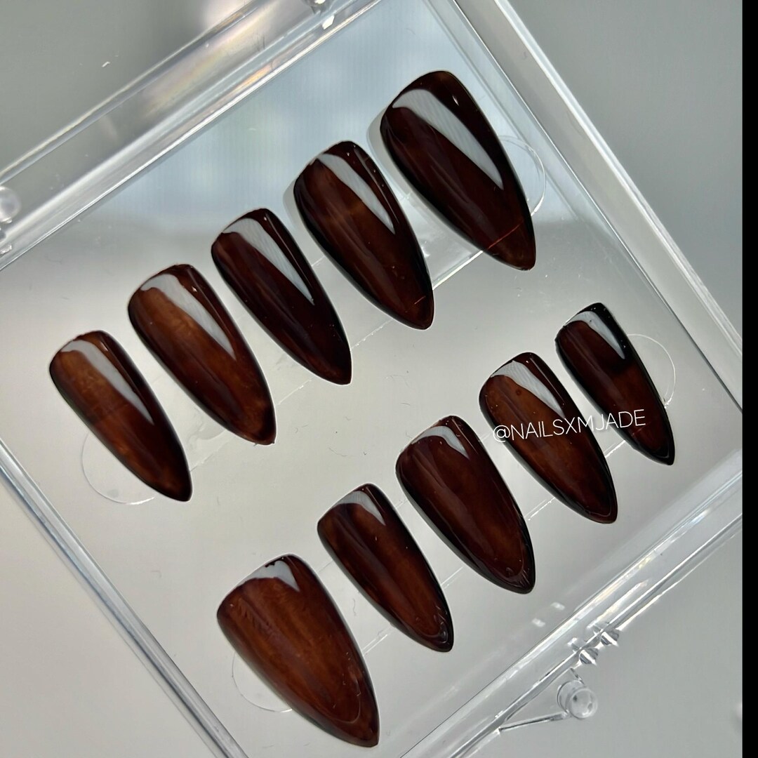 Brown Jelly Nails | Chocolate Syrup Nails| Press-on Nails | Brown Nails ...