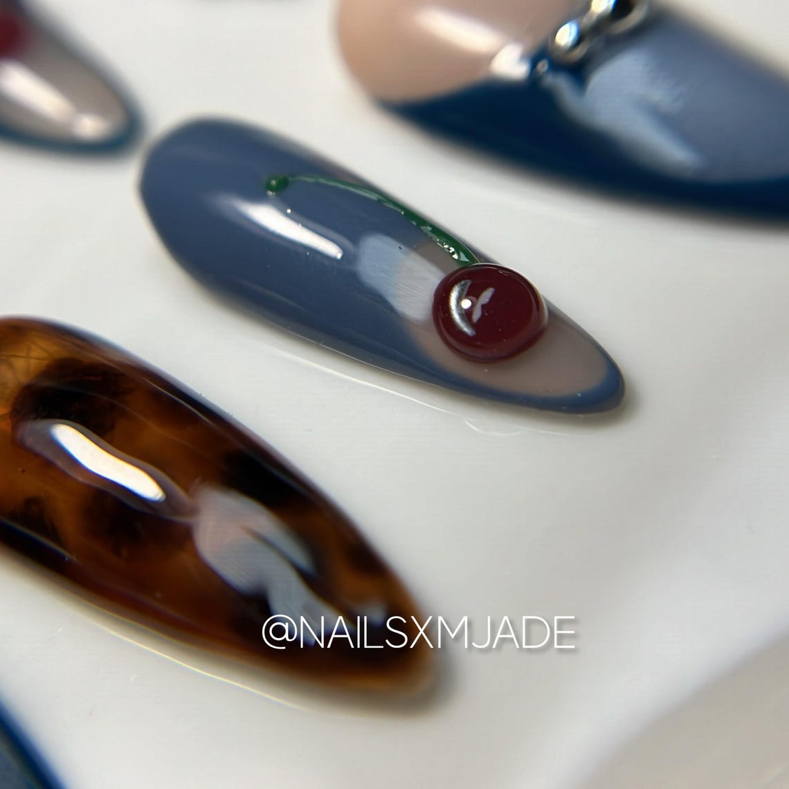 Tortoise Shell Nails | Cherry Design Nails | Blue Nails| Aurora Nails ...