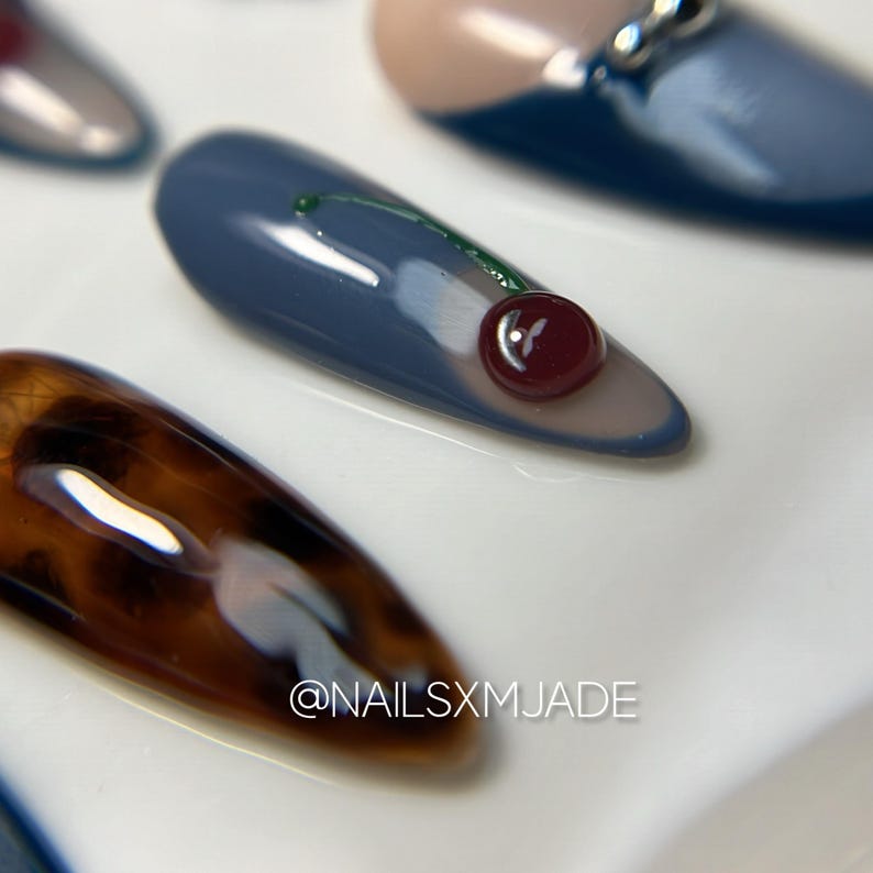 Tortoise Shell Nails | Cherry Design Nails | Blue Nails| Aurora Nails ...
