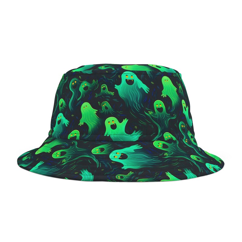 Neon Green Plasma Ghost Bucket Hat, Spooky Rave Accessory, Glow-in-the ...