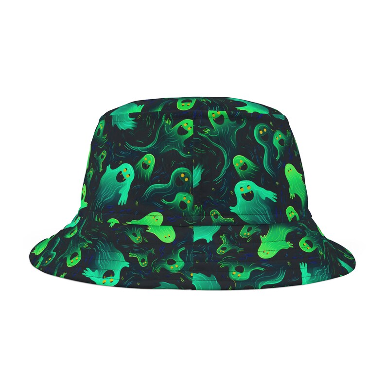 Neon Green Plasma Ghost Bucket Hat, Spooky Rave Accessory, Glow-in-the ...