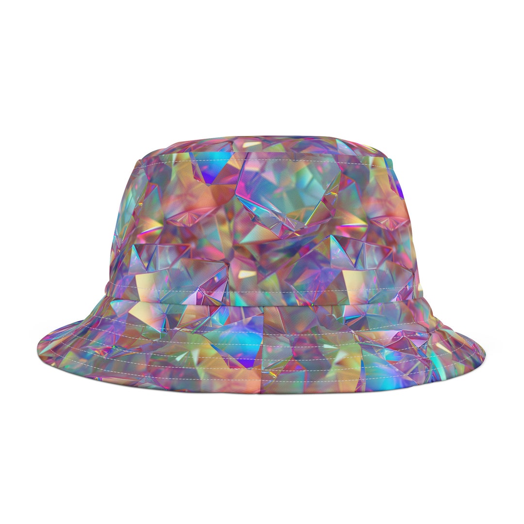 Holographic Bucket Hat for Raves, Shiny Festival Gear, Iridescent ...