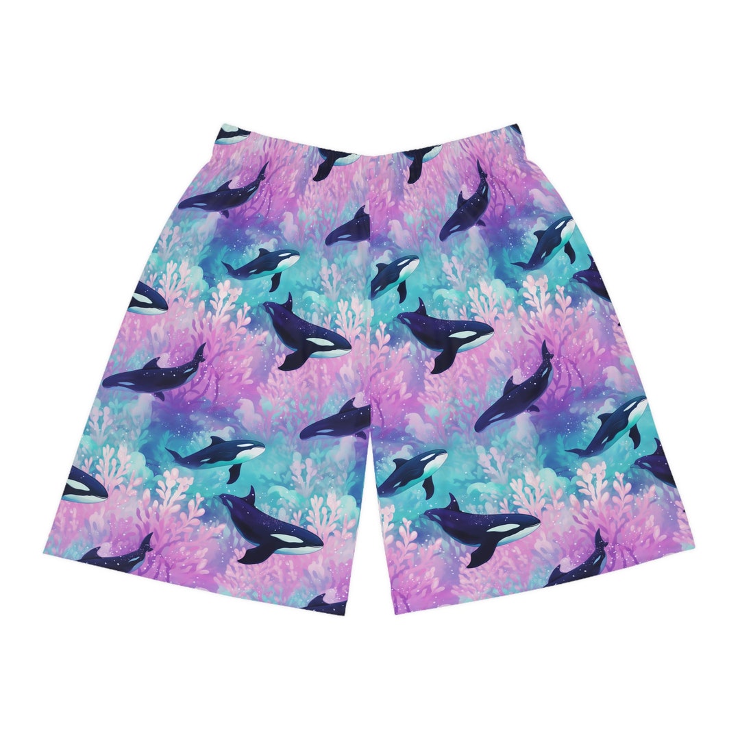 Serene Seascape Pink and Blue Orca Basketball Shorts Make a Splash in ...