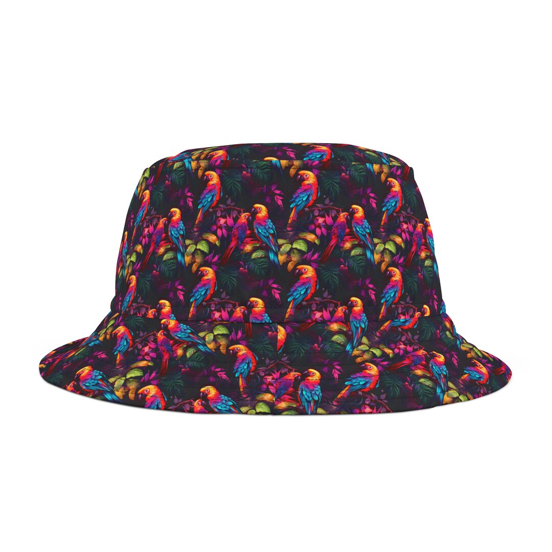 Rainbow Tropical Parrot Bucket Hat, Vibrant Rave Wear, Colorful Bird ...