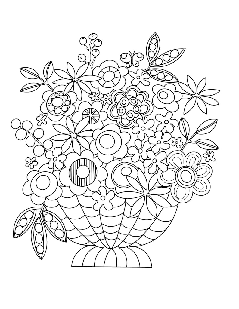 Floral Bouquet Coloring Pages Digital Download Printable - Etsy