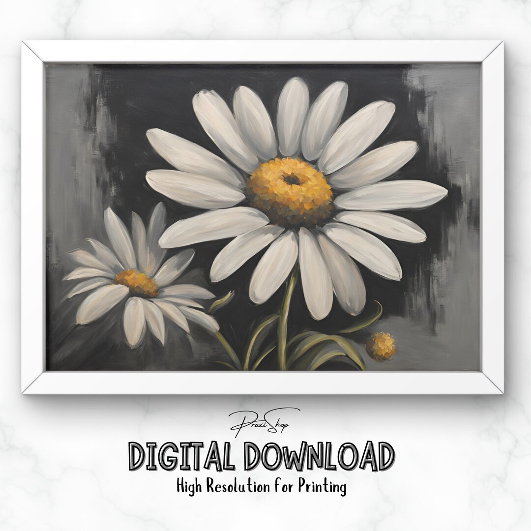 Printable Vintage Daisy Wall Art, Neutral Daisy Print, Flower Print ...