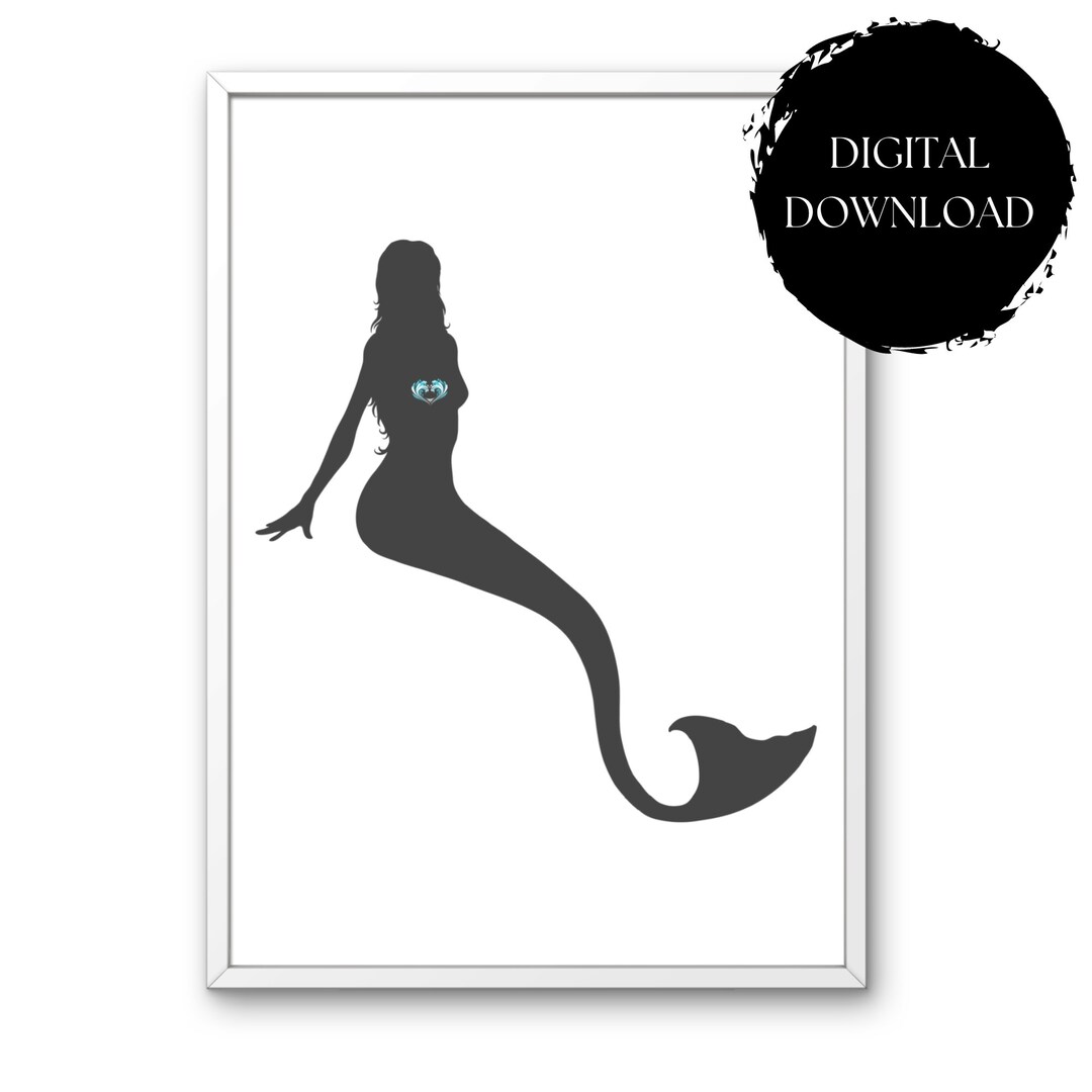Minimalist Mermaid Print, Mermaid Wall Art, Black & White Mermaid ...