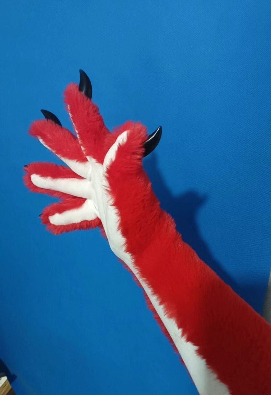 Red Furry Paws With Claws, Furrysuit Long Gloves With Nails, Red ...