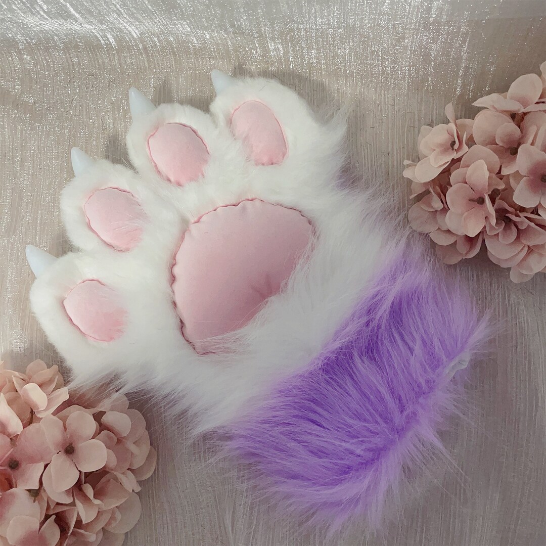 Purple White Furrysuit Cosplay Paws With Claws, Puffy Furrysuit Paws ...