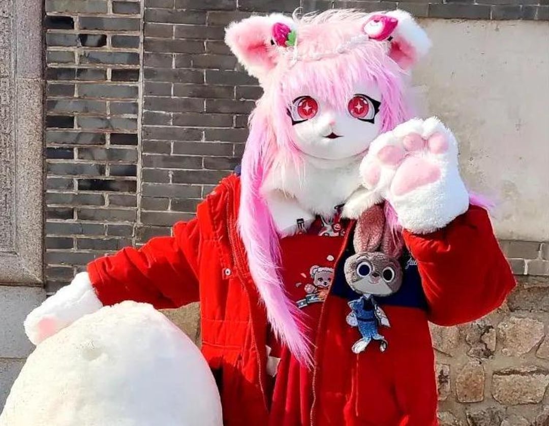 Cute Pink Cat Cosplay Furrysuit Mask Head, Kig Cat Anime Costume Mask ...