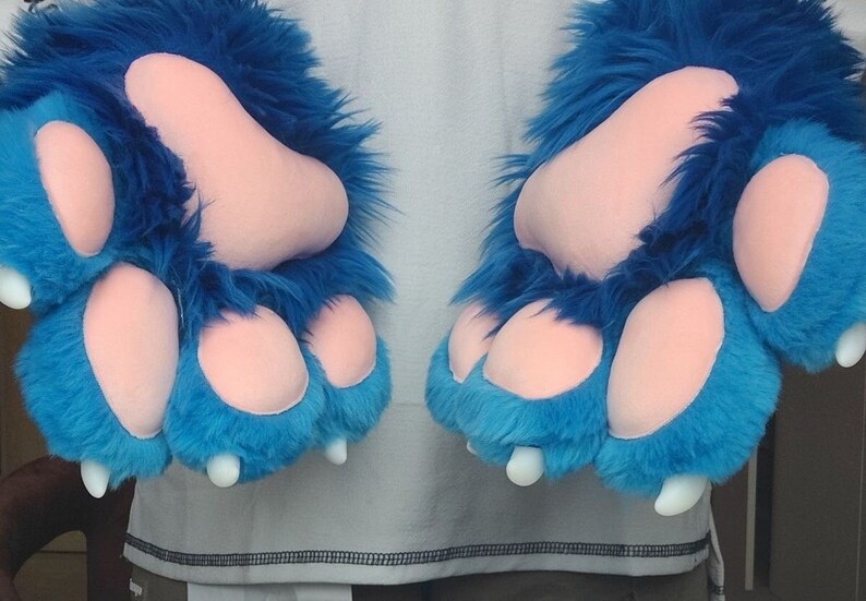 Blue Puffy Furrysuit Cosplay Paws With Claws, Blur Furry Fluffy Paws ...