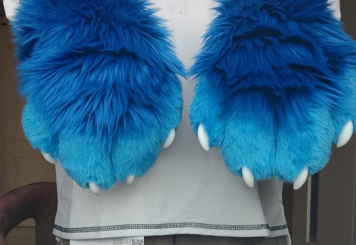 Blue Puffy Furrysuit Cosplay Paws With Claws, Blur Furry Fluffy Paws ...
