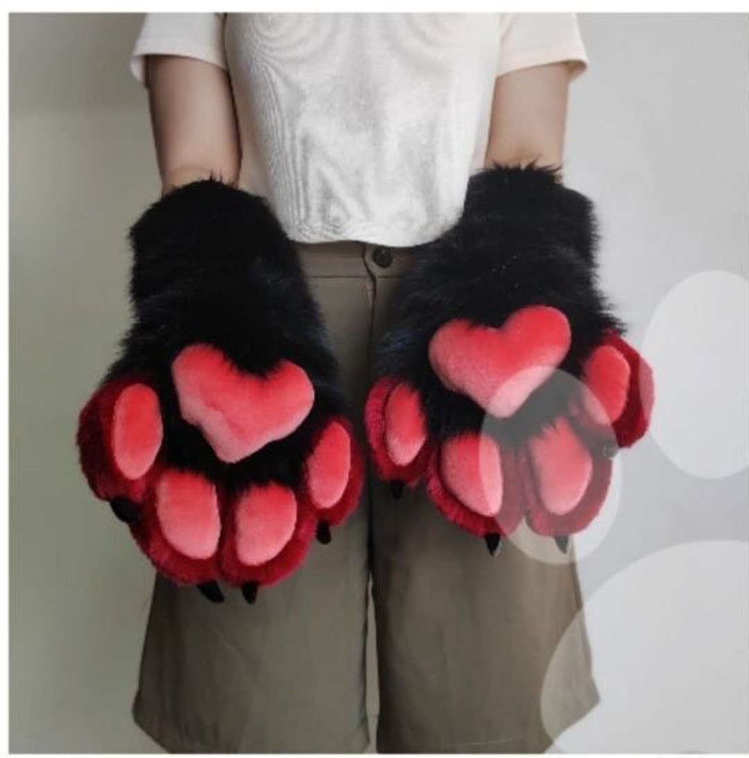 Black Furrysuit Cosplay Paws With Claws, Black Furry Fluffy Paws With ...