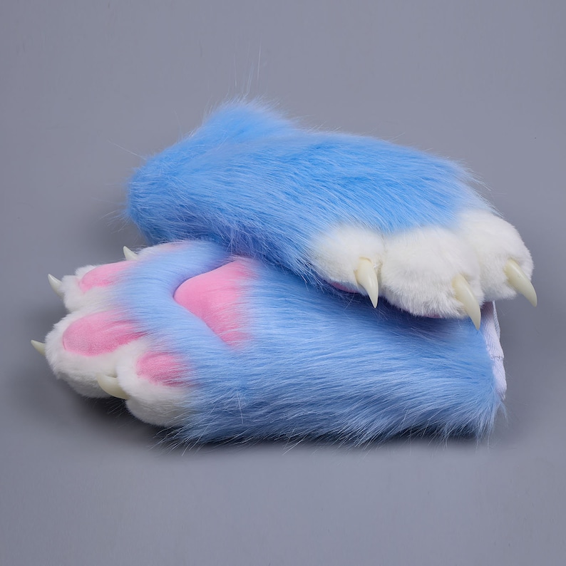 Blue Green Furrysuit Paws With Claws, Cat Puffy Cosplay Paws With Nails ...